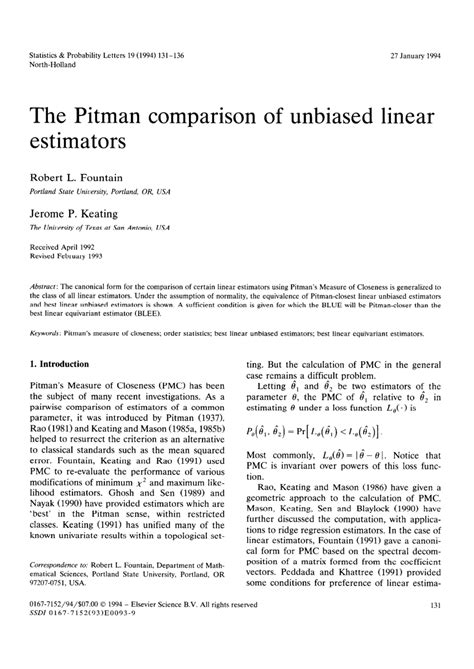pdf the pitman comparison of linear unbiased estimators