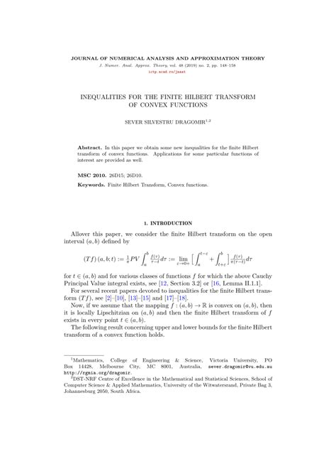 pdf inequalities for the finite hilbert transform of convex functions