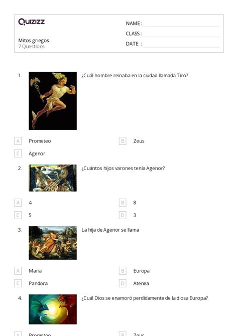 Mitos Hojas De Trabajo Para Grado En Quizizz Gratis E Imprimible