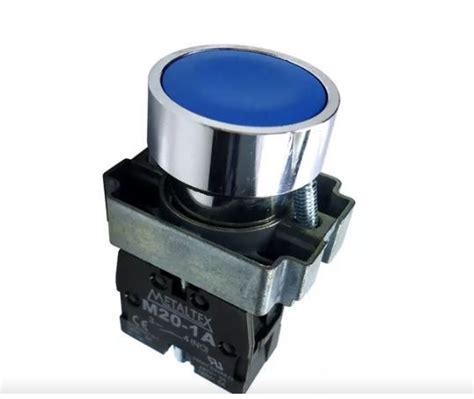 BOTÃO PULSADOR FACEADO 22MM METÁLICO M20AFR BL 1A AZUL 1NA METALTEX