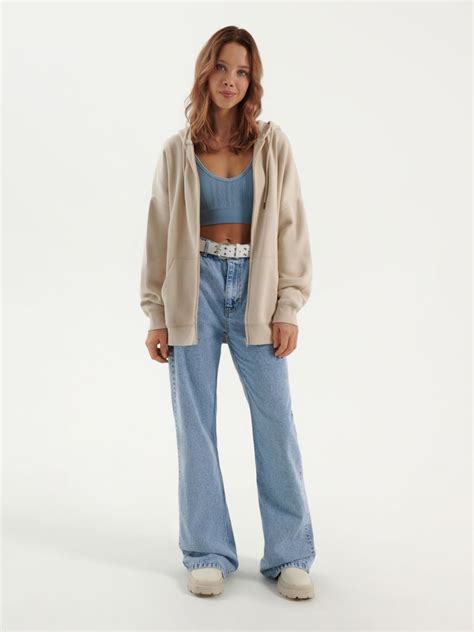 Rozpinana bluza z kapturem oversize beżowa HOUSE 4906P 02X