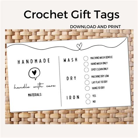 Printable Crochet Gift Tags Handmade With Love Tags Print And Cut Care
