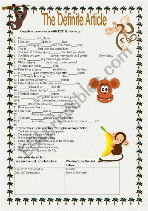The Definite Articles ESL Worksheet By Cartuxa