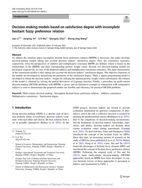 decision making models based on satisfaction degree with incomplete hesitant fuzzy preference