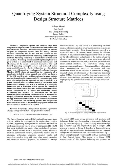 pdf quantifying system structural complexity using design structure matrices
