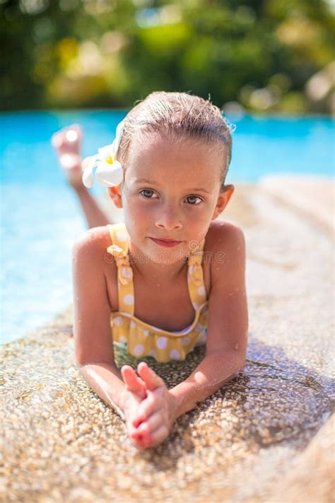 Adorable Girl In The Swimming Pool With Flower Stock Image Image Of Outdoor Girl 35130993