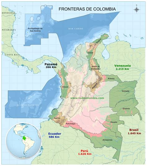 Fronteras de Colombia Terrestres y Marítimas límites y tratados de las