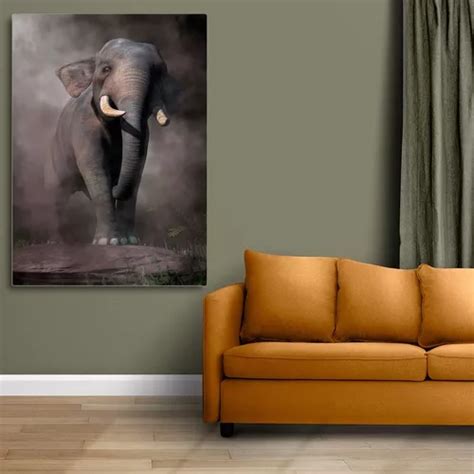 Cuadro Elefantes Moderno Bastidor Canvas 90x60 Verticales E4