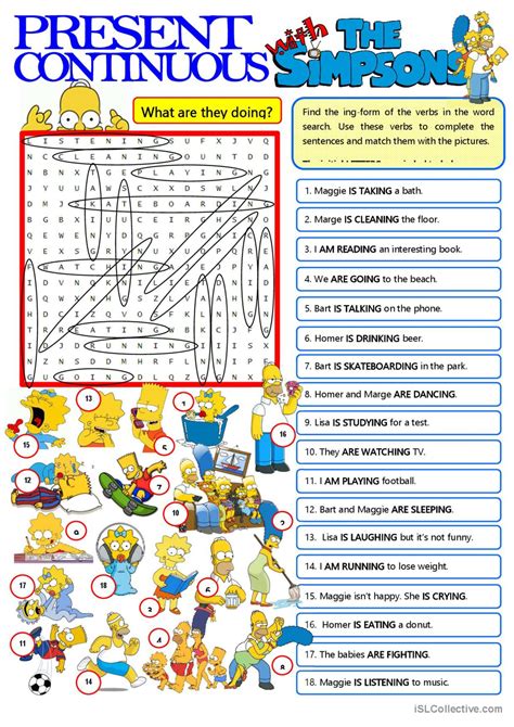 Present Continuous With The Simpsons Fran Ais Fle Fiches Pedagogiques