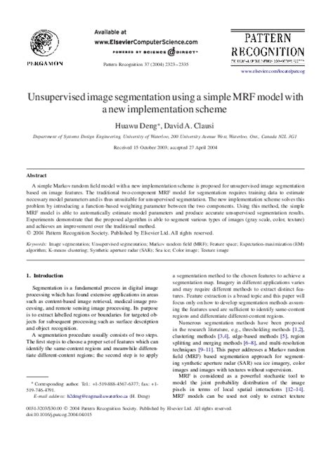 pdf unsupervised image segmentation using a simple mrf model with a new implementation scheme