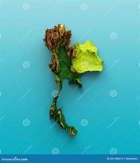 D Render Of A Topographic Thailand Map With Hypsometric Elevation On A