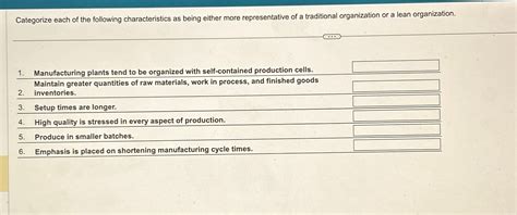 Solved Categorize Each Of The Following Characteristics As Chegg