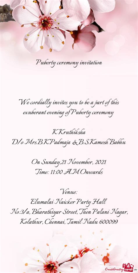 Of Puberty Ceremony K Kruthiksha D O Mrs Free Cards