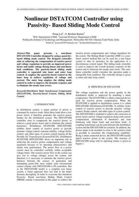 pdf nonlinear dstatcom controller using passivity based sliding mode control