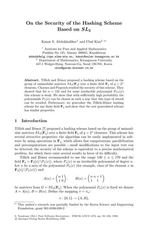 pdf on the security of the hashing scheme based on sl