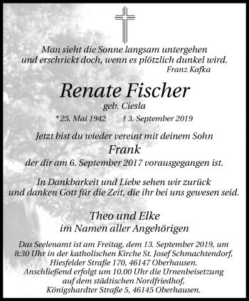 Traueranzeigen Von Renate Fischer Trauer In NRW De