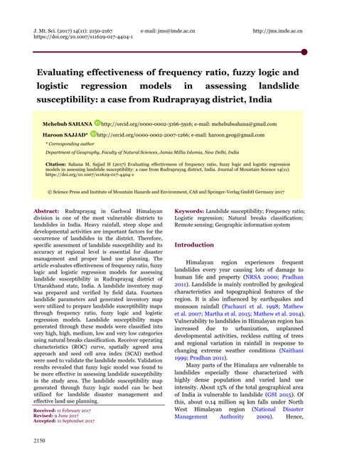 pdf evaluating effectiveness of frequency ratio fuzzy logic and logistic regression models in