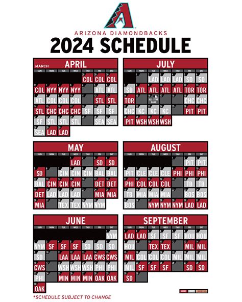 Arizona Diamondbacks Official Schedule