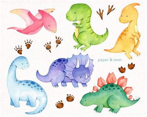 Watercolor Baby Dinosaur Clipart Graphics Dino Clip Art T Etsy In
