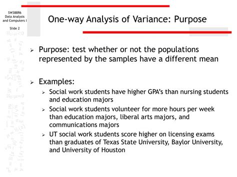 ppt one way analysis of variance and post hoc tests powerpoint presentation id 214031