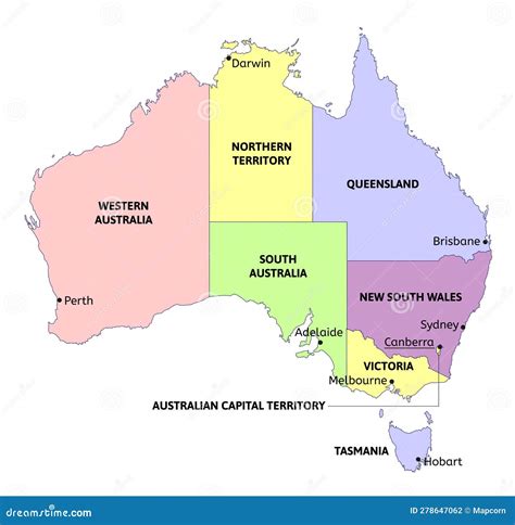 Australia Administrative Map With States And Capitals Of The States