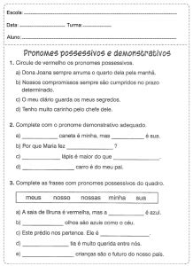 Atividade Pronomes Possessivos 4o Ano Themeloader