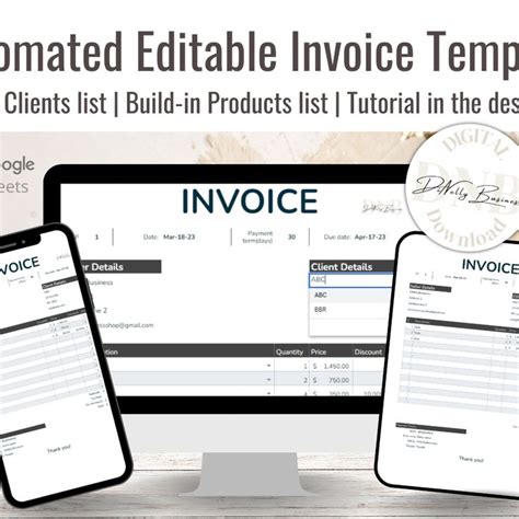 Automated Invoice Template Google Sheets Small Business Template