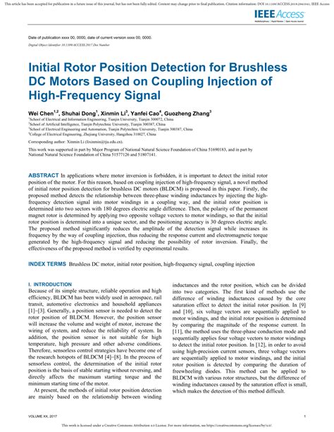 pdf initial rotor position detection for brushless dc motors based on coupling injection of