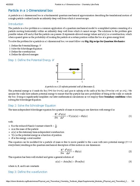 particle in a 1 dimensional box chemistry libretexts pdf wave function schrödinger equation