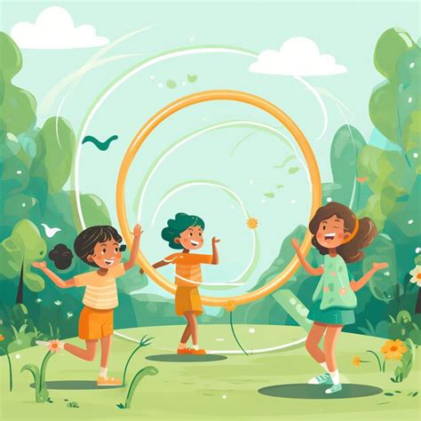 Ilustración de niños de hula hoop jugando en la ilustración plana del