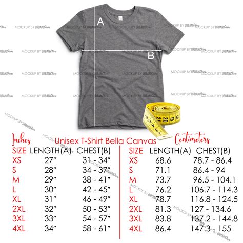 Bella Canvas 3001 Size Chart Mockup Tshirt Unisex Size Chart Etsy