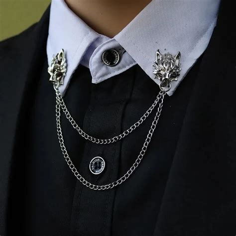Collar Pin Lobos Con Cadena Para Cuellos De Camisa O Saco 196 84