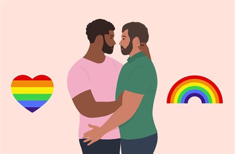 Gay Couple In Love Homosexual Beard Men Couple Hugging LGBT Vector