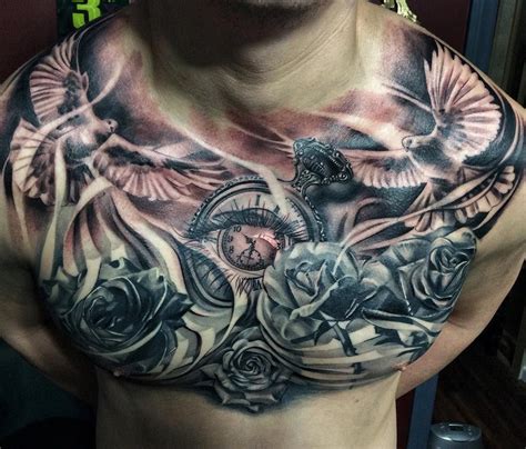Rose Chest Tattoos For Men