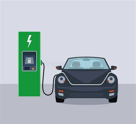 Coche Eléctrico Y Estación De Carga Eléctrica Ilustración del Vector