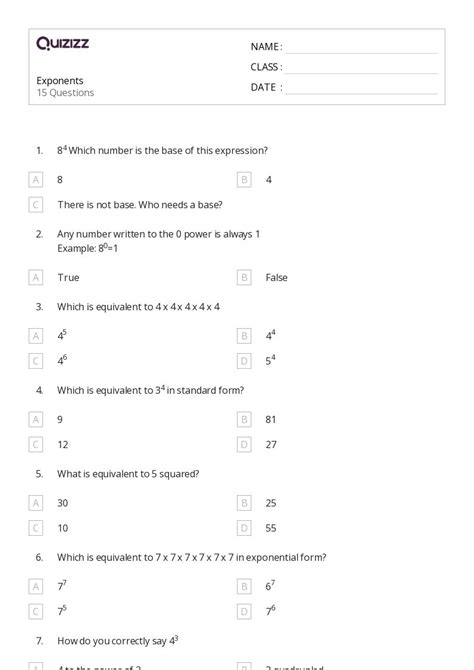 50 Exponents Worksheets For 5th Grade On Quizizz Free Printable
