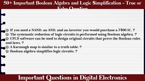 mcq questions boolean algebra and logic simplification true or false with answers youtube