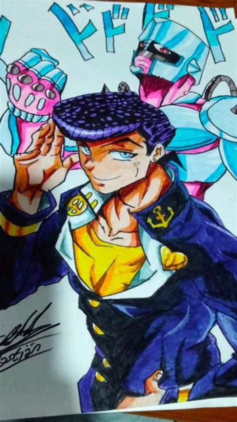 aquí un dibujo mio de josuke higashikata 3 Fictional characters