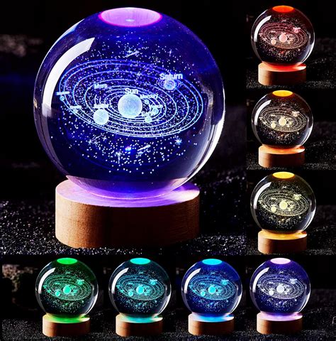 D Crystal Ball With Solar System Model And Led Lamp Base Clear Mm