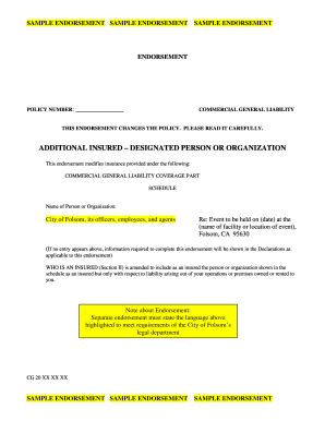 Additional Insured Endorsement Fill And Sign Printable Template Online