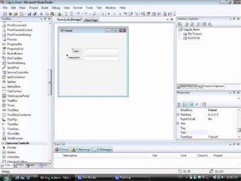 Designing A Simple Log In Form In Vb Net Visual Studio Youtube