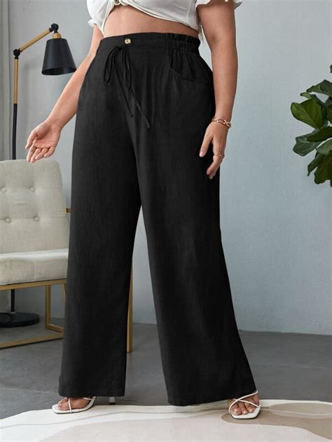 SHEIN LUNE Plus Drawstring Waist Wide Leg Pants SHEIN USA