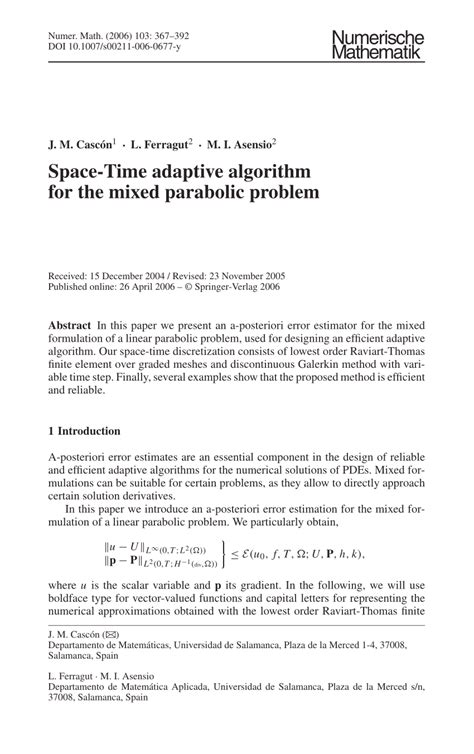 pdf space time adaptive algorithm for the mixed parabolic problem
