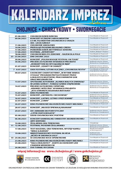Letnie wydarzenia kulturalne w gminie i mieście Chojnice Chojnice24 pl