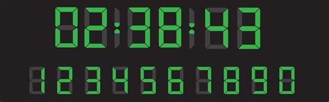Green Digital Clock Number Set Led Digit Set Flat Vector Illustration