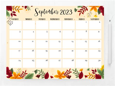 Editable September 2023 Calendar Printable Calendar Etsy Australia