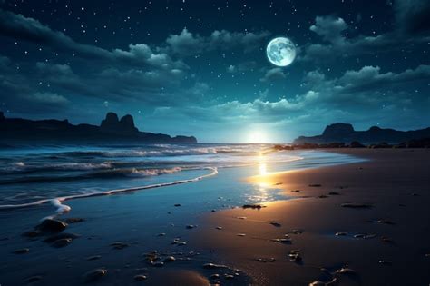 Premium Photo Bright Full Moon Night Serene Sea Landscape Captivating