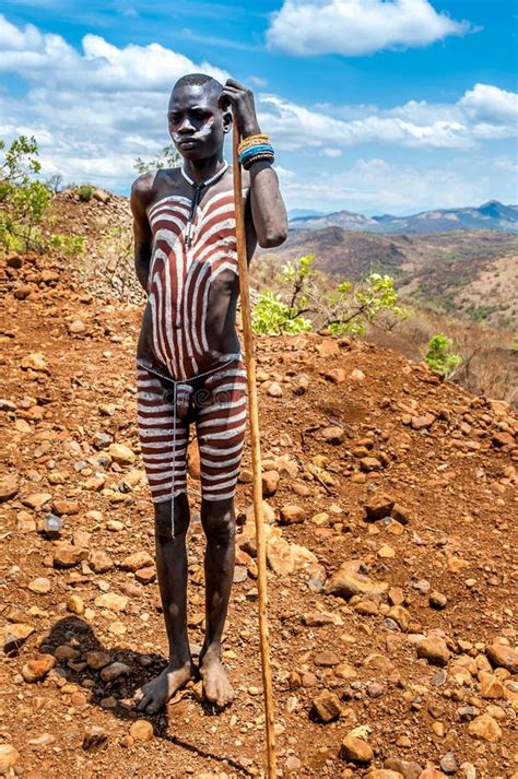Omo Valley People Mursi Painted Man Editorial Stock Image Image Of
