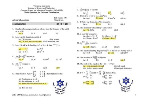 Bsc Csit Entrance Questions Bsc Csit Entrance Exam Model Questions