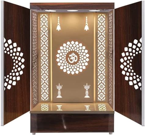 Large Puja Wooden Front Door Brown Mandir With LED Mandir For Home